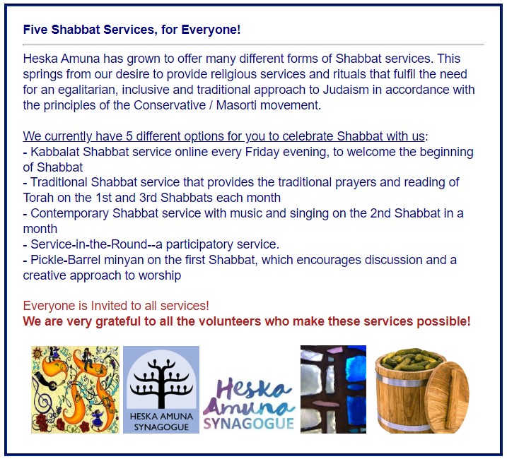 Links for Services and Classes | Heska Amuna Synagogue